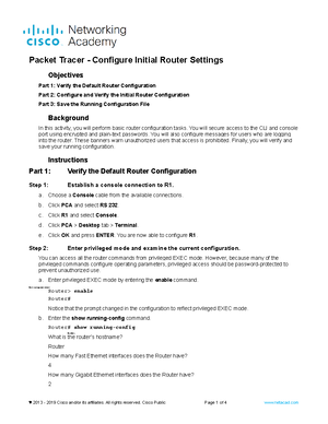 2.5.5 Packet Tracer - Configure Initial Switch Settings done - Objectives Part 1: Verify the ...