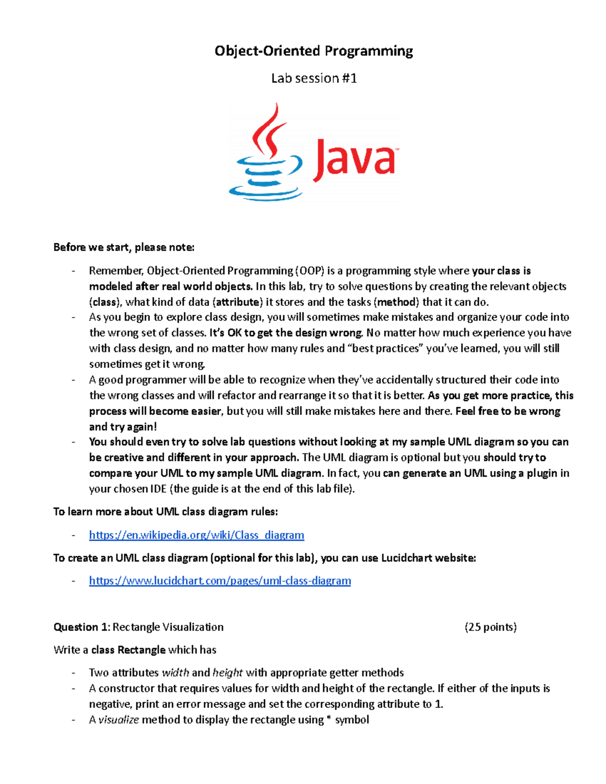 Lab 1 - Lab1 - Object-Oriented Programming Lab session Before we start, please note: - Remember ...