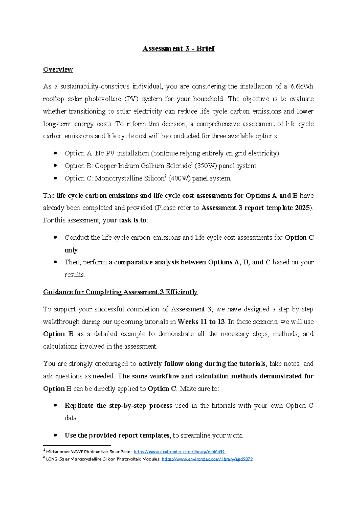 Assessment 3: Life Cycle Analysis of Solar PV Options for 2026 - Studocu