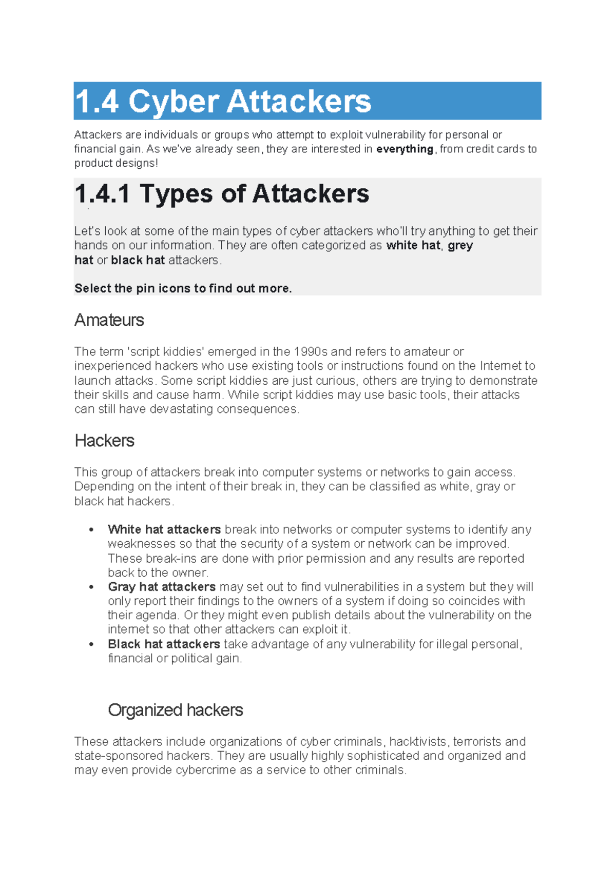 CS101: Cyber Warfare - Understanding Types of Attackers and Threats ...