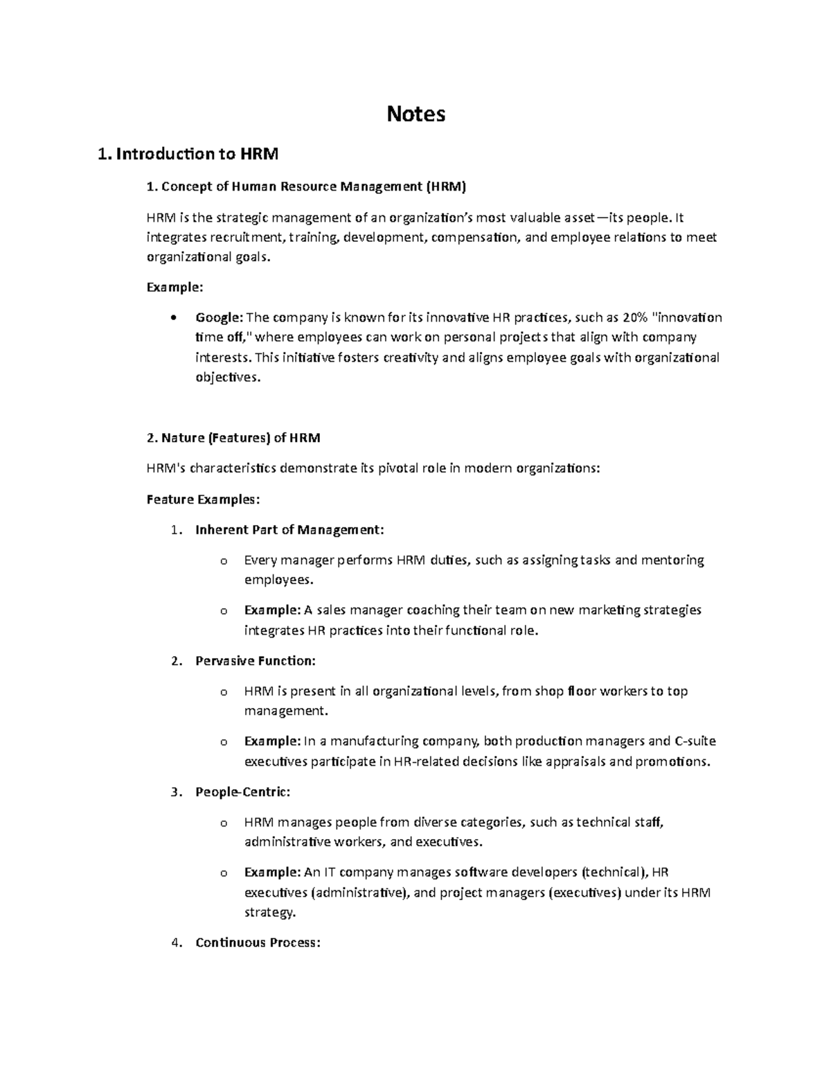 Notes - Notes 1. IntroducƟon to HRM Concept of Human Resource ...