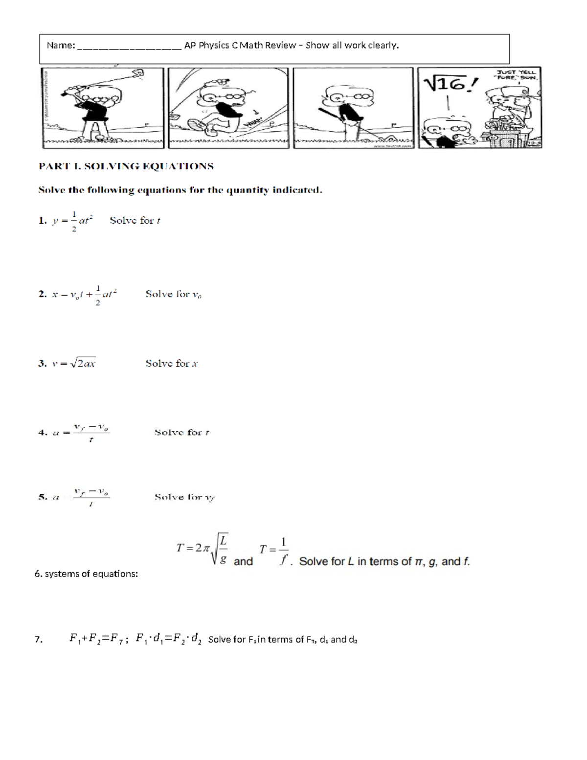 AP Physics C Math Review: Systems of Equations & Conversions - Studocu