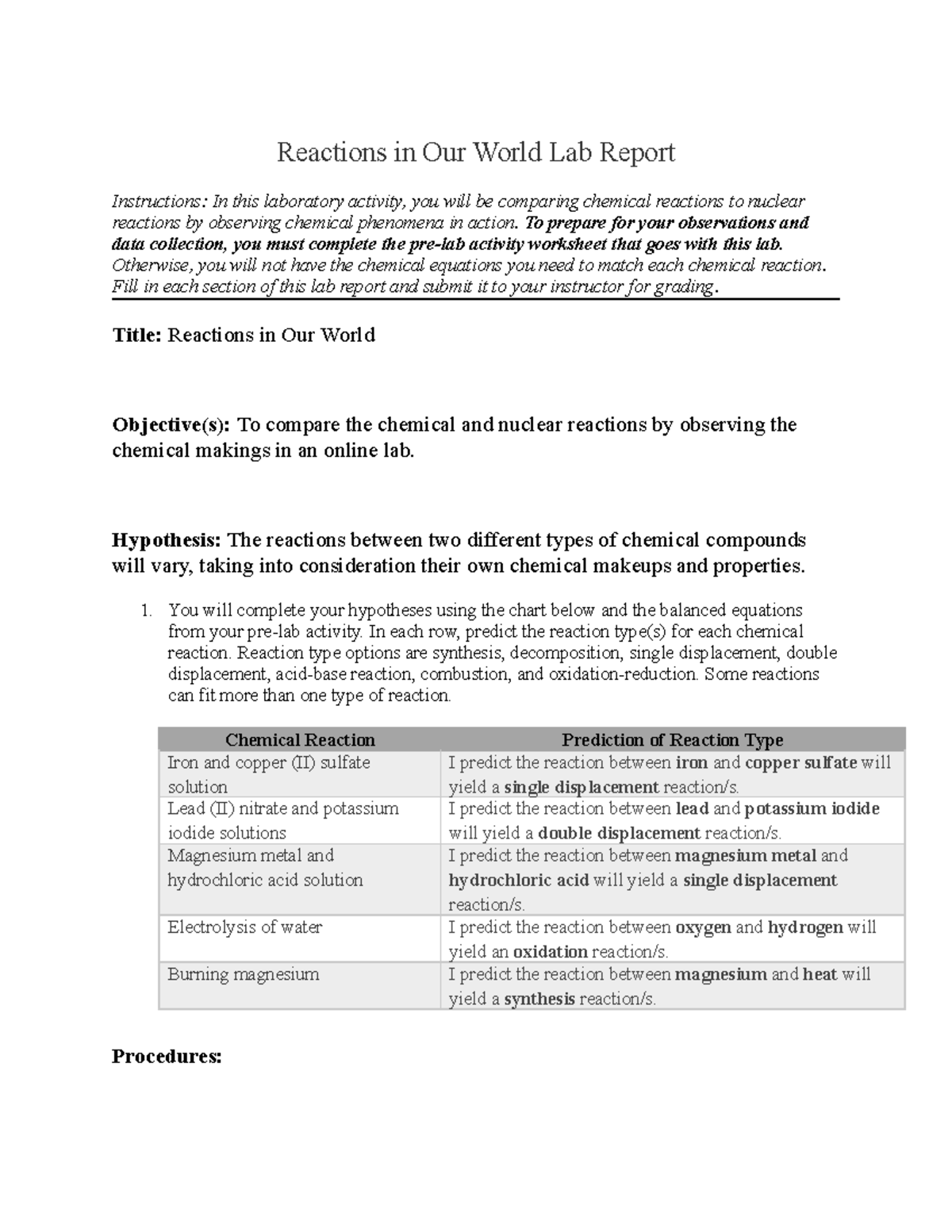 Lab report-3 - lab report for an assignment. - Reactions in Our World ...