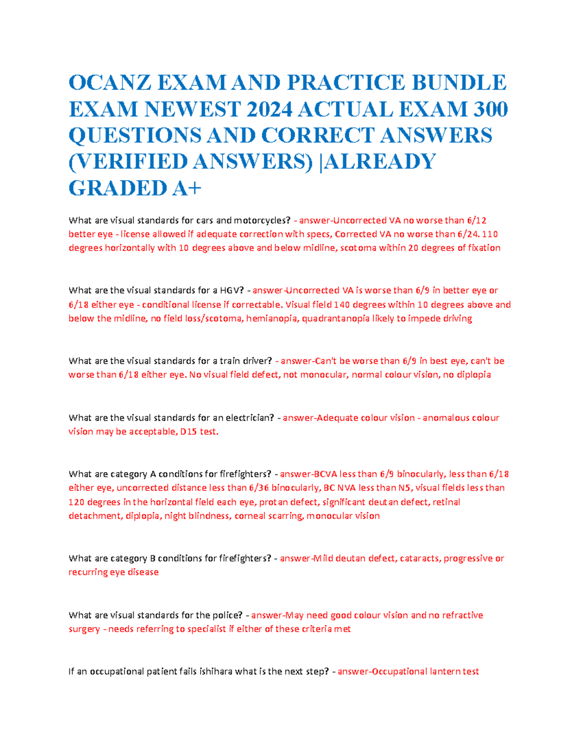 OCANZ Exam & Practice Bundle: Actual Questions & Correct Answers 2024 ...