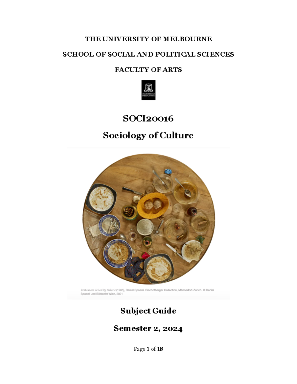 SOCI20016 Sociology of Culture Subject Guide - Semester 2, 2024 - Studocu