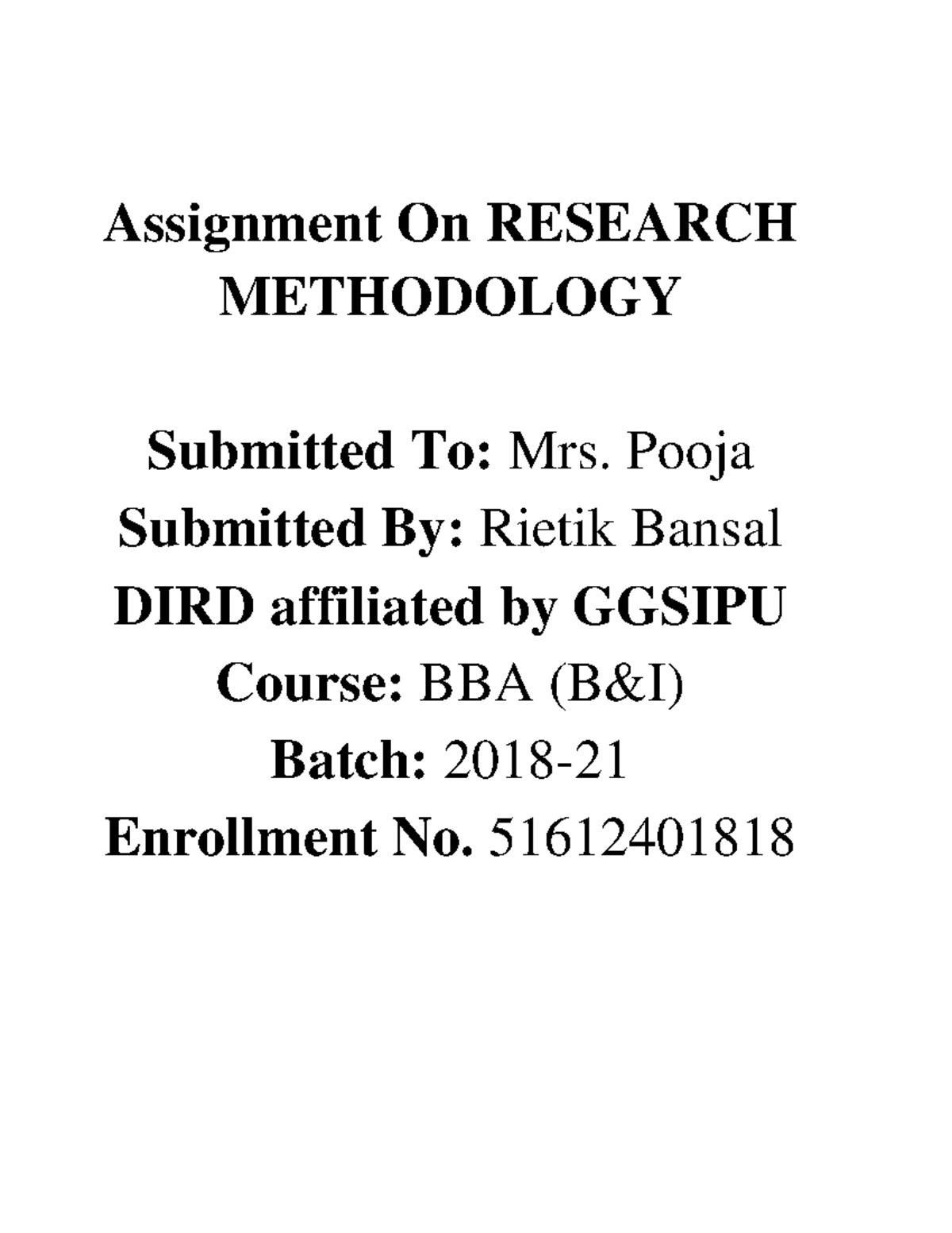 Research methodology assignment - Assignment On RESEARCH METHODOLOGY ...