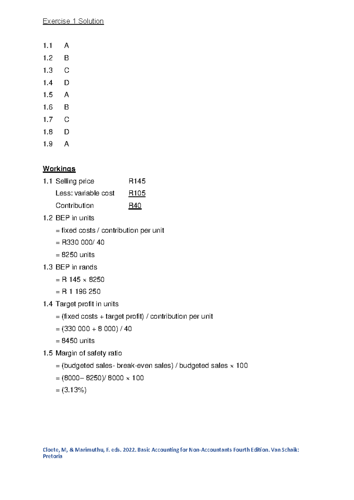 Exercise 1 Solutions - Basic Accounting (2022) - Studocu
