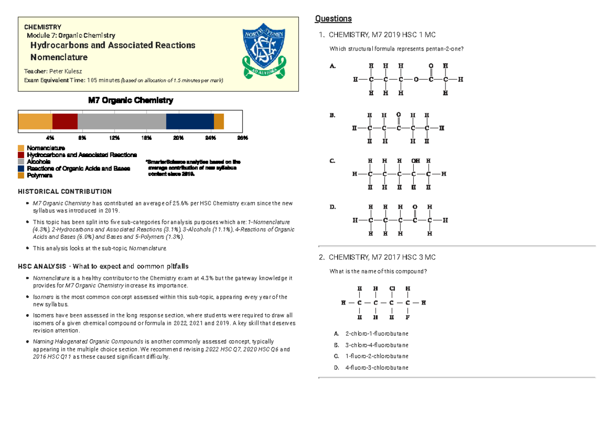 HSC CHEMISTRY M7 Organic Chemistry Hydrocarbons & Reactions Q&A Pt 1 ...