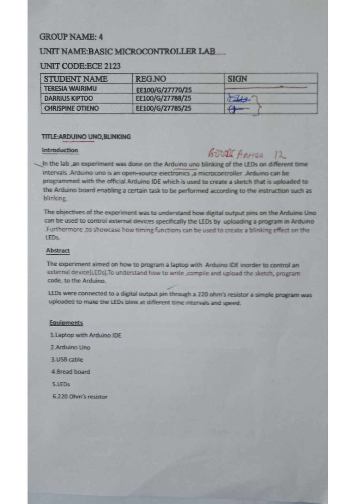 Lab 1 & 2 Report: Arduino Uno Blinking & Input Devices (ECE 2123) - Studocu