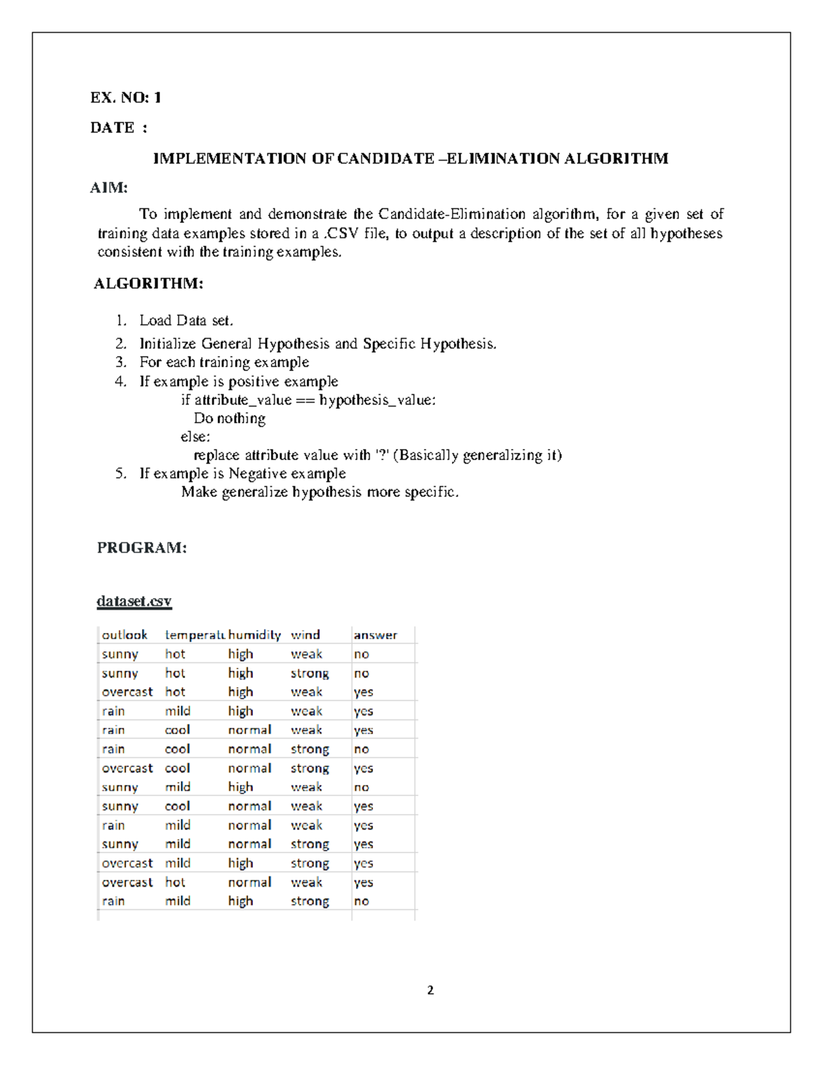 Machine Learning Lab Manual (CS101) - Algorithms & Implementation - Studocu