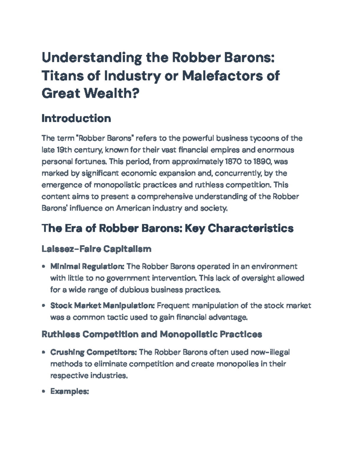 Understanding the Robber Barons: Industry Titans or Malefactors ...