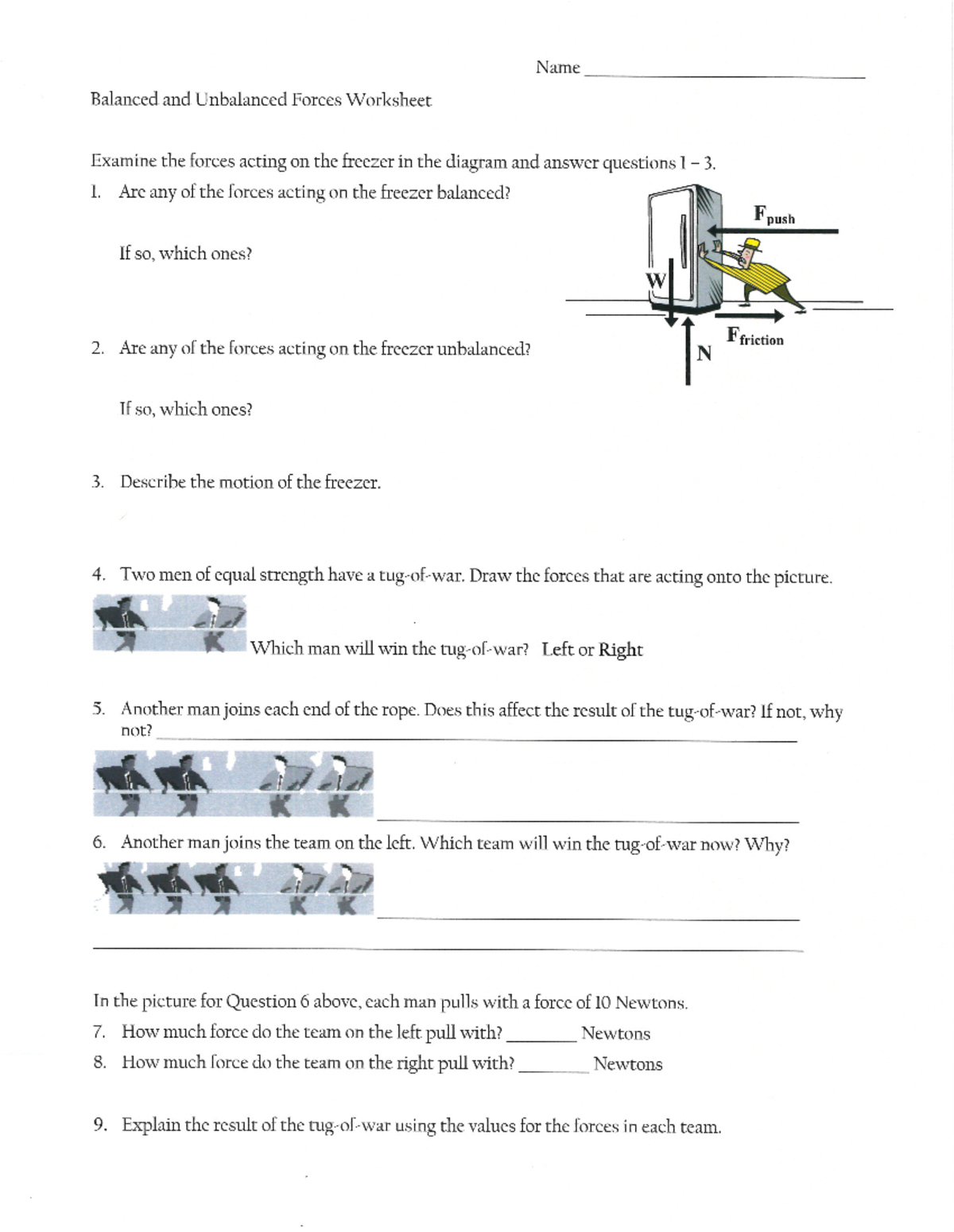 Forces homework packet - Name Balanced and Unbalanced Forces Worksheet ...