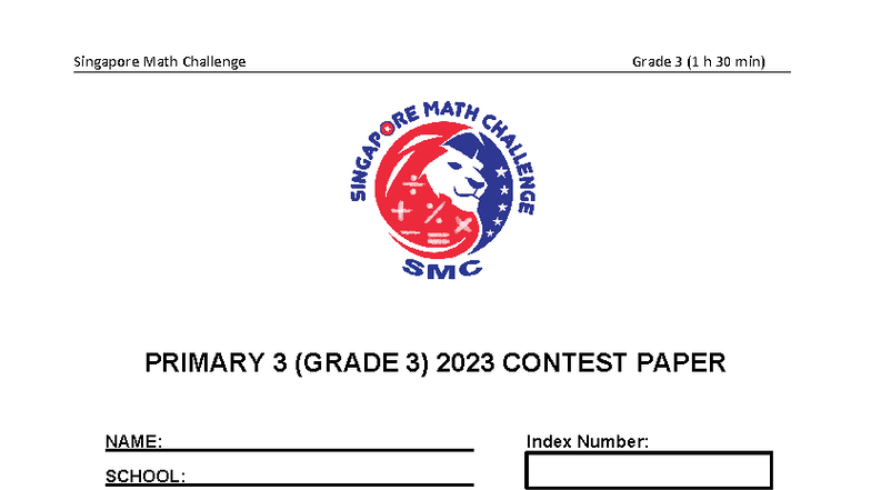 2023 Singapore Math Challenge Grade 3 Contest Paper (1h 30min) - Studocu