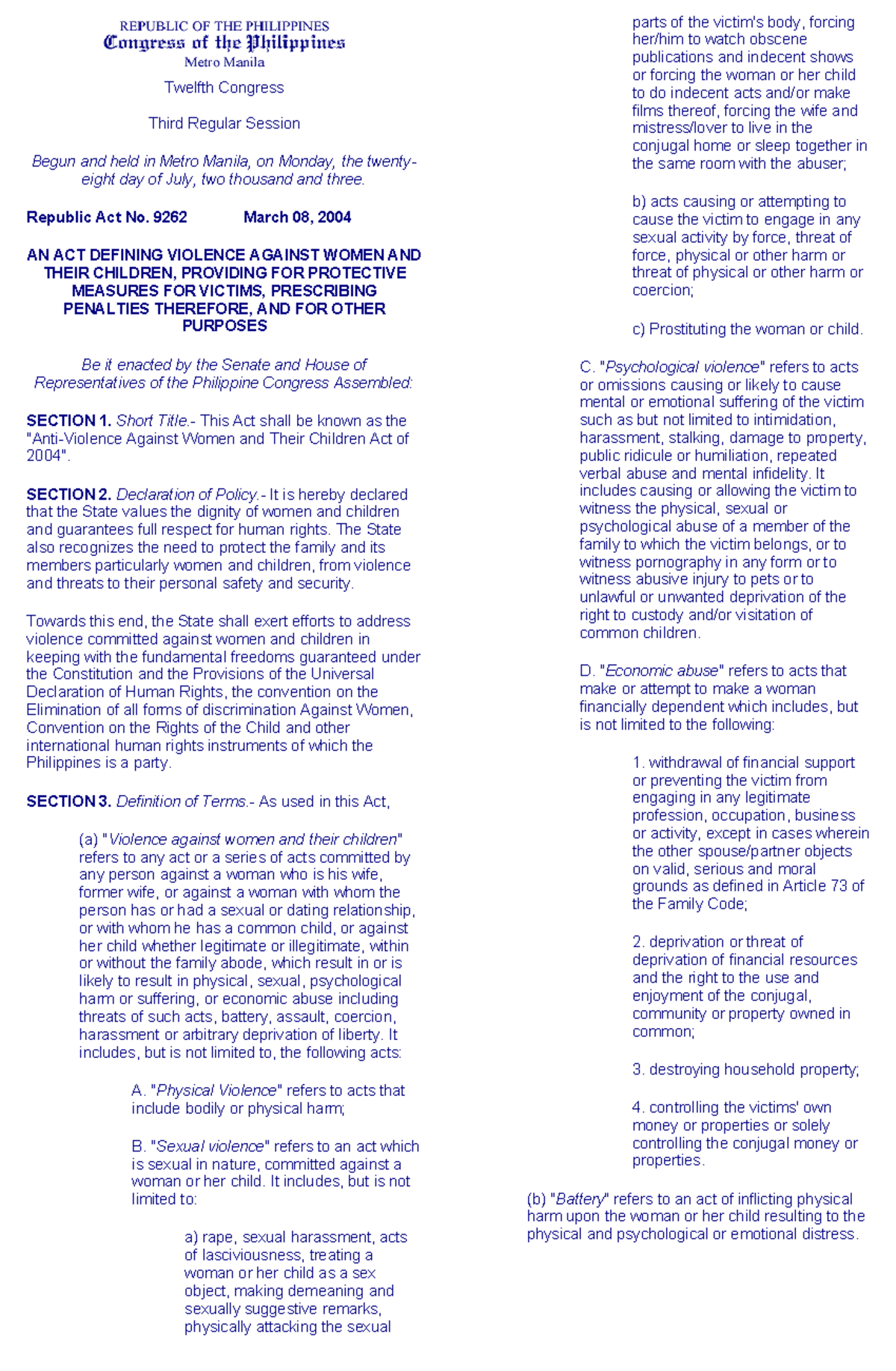 RA 9262 - Anti-Violence Against Women and Their Children Act Overview ...