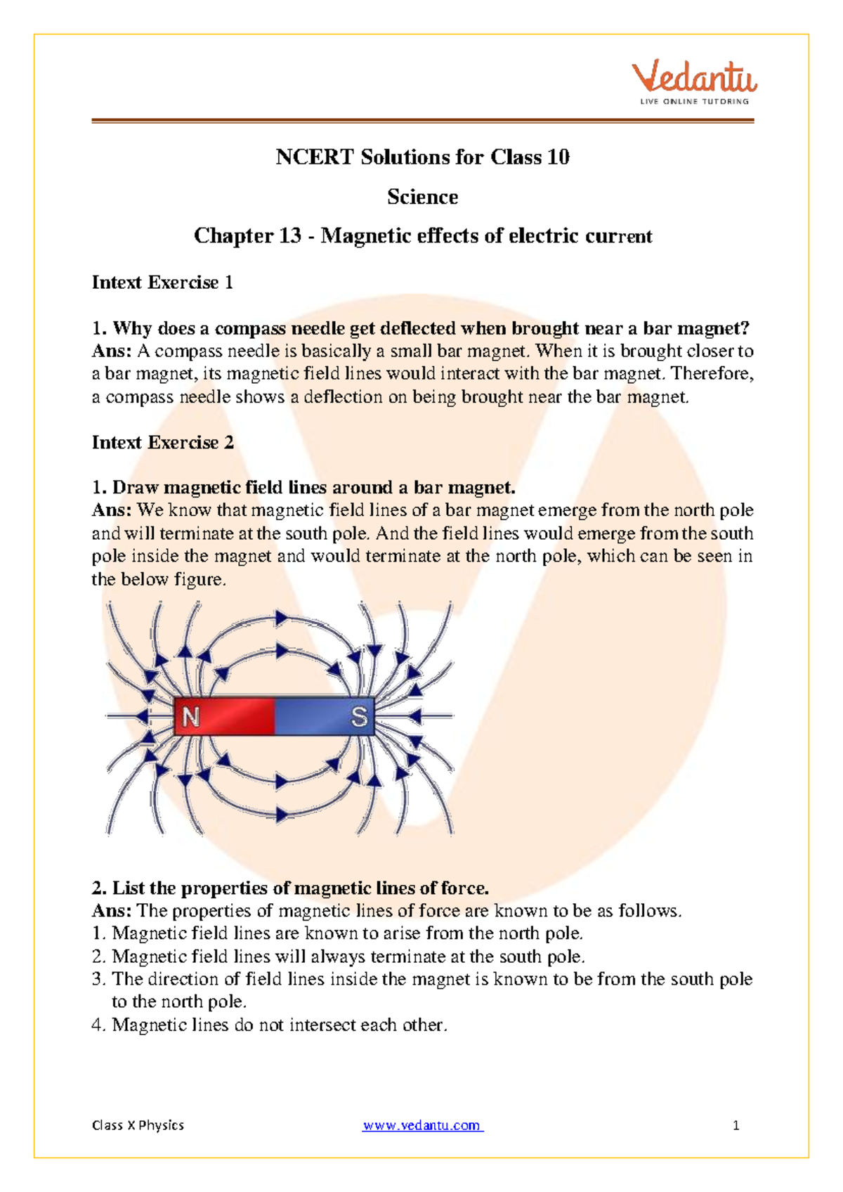 NCERT Solutions for Class 10 Science Chapter 13: Magnetic Effects of Electric - Studocu