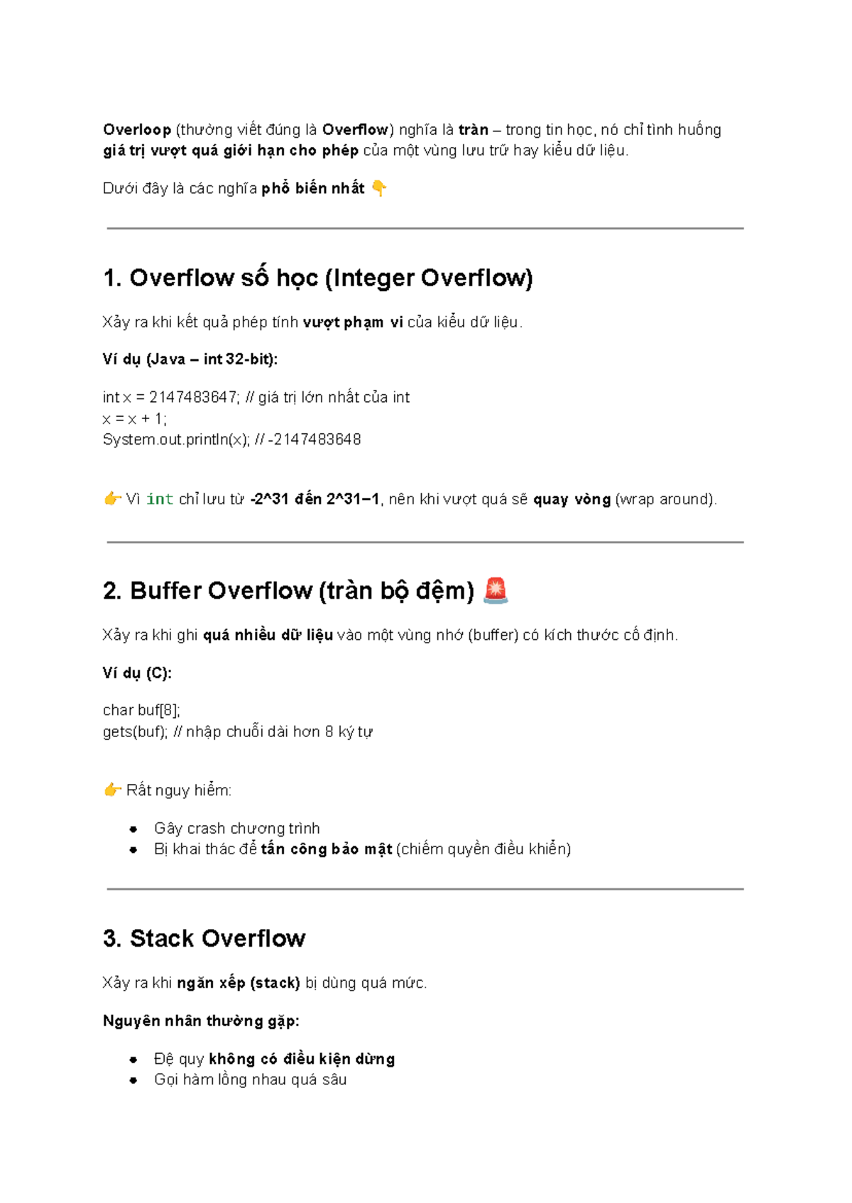 Tài liệu về Overflow trong Tin học: Các loại và Ví dụ - Studocu