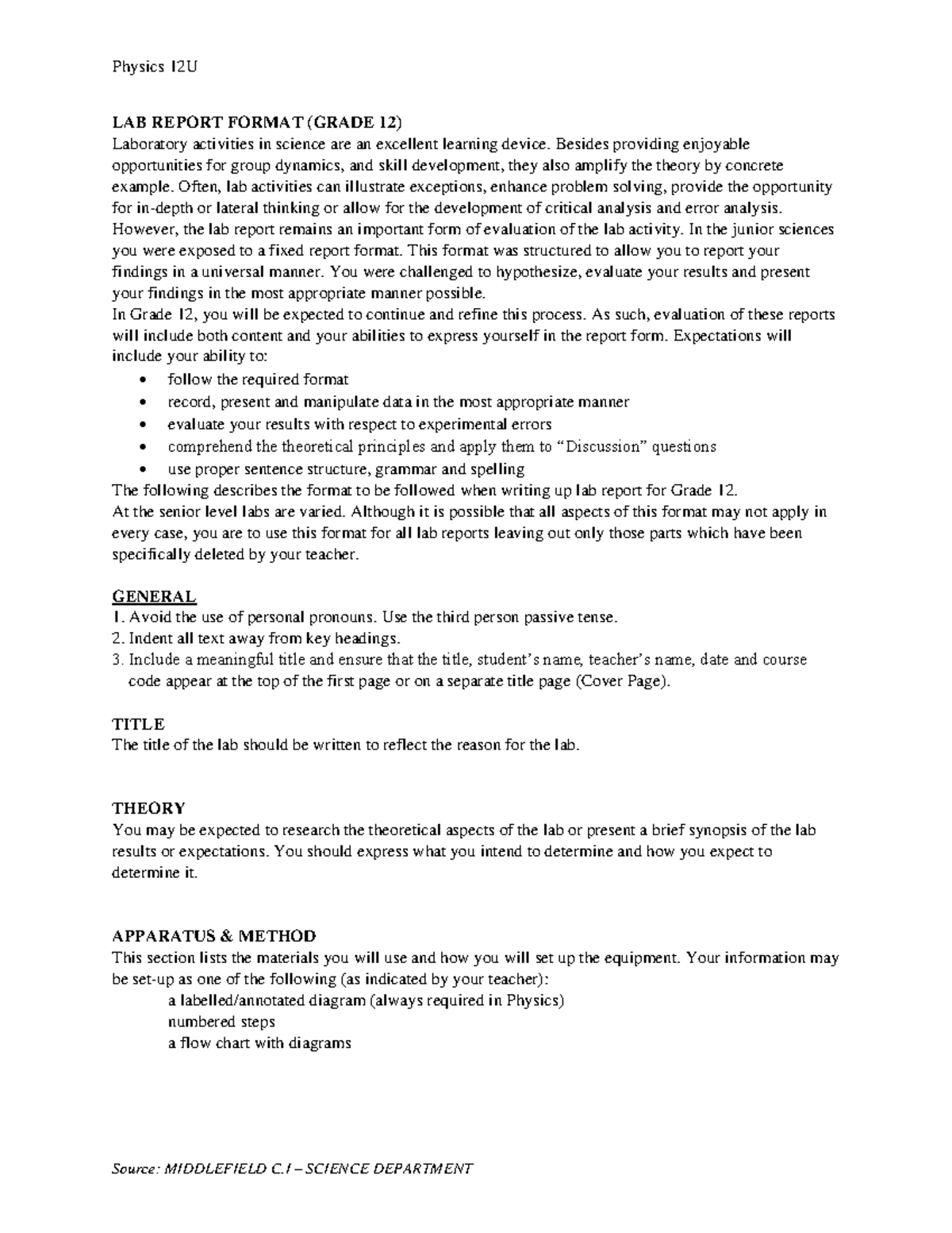 Physics 12U Lab Report Format Guidelines (Grade 12) - Studocu