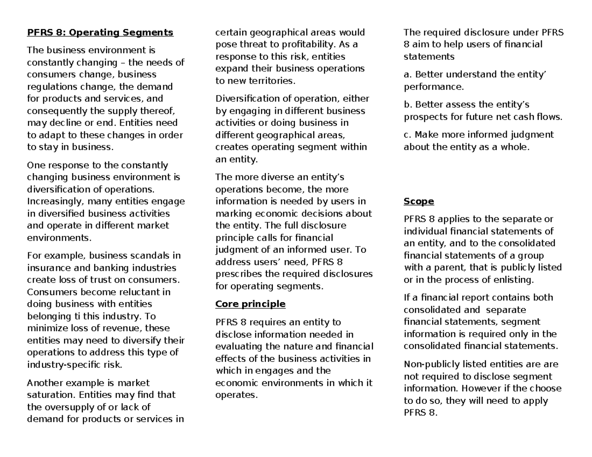 PFRS 8 - Operating Segments Overview and Key Insights - Studocu