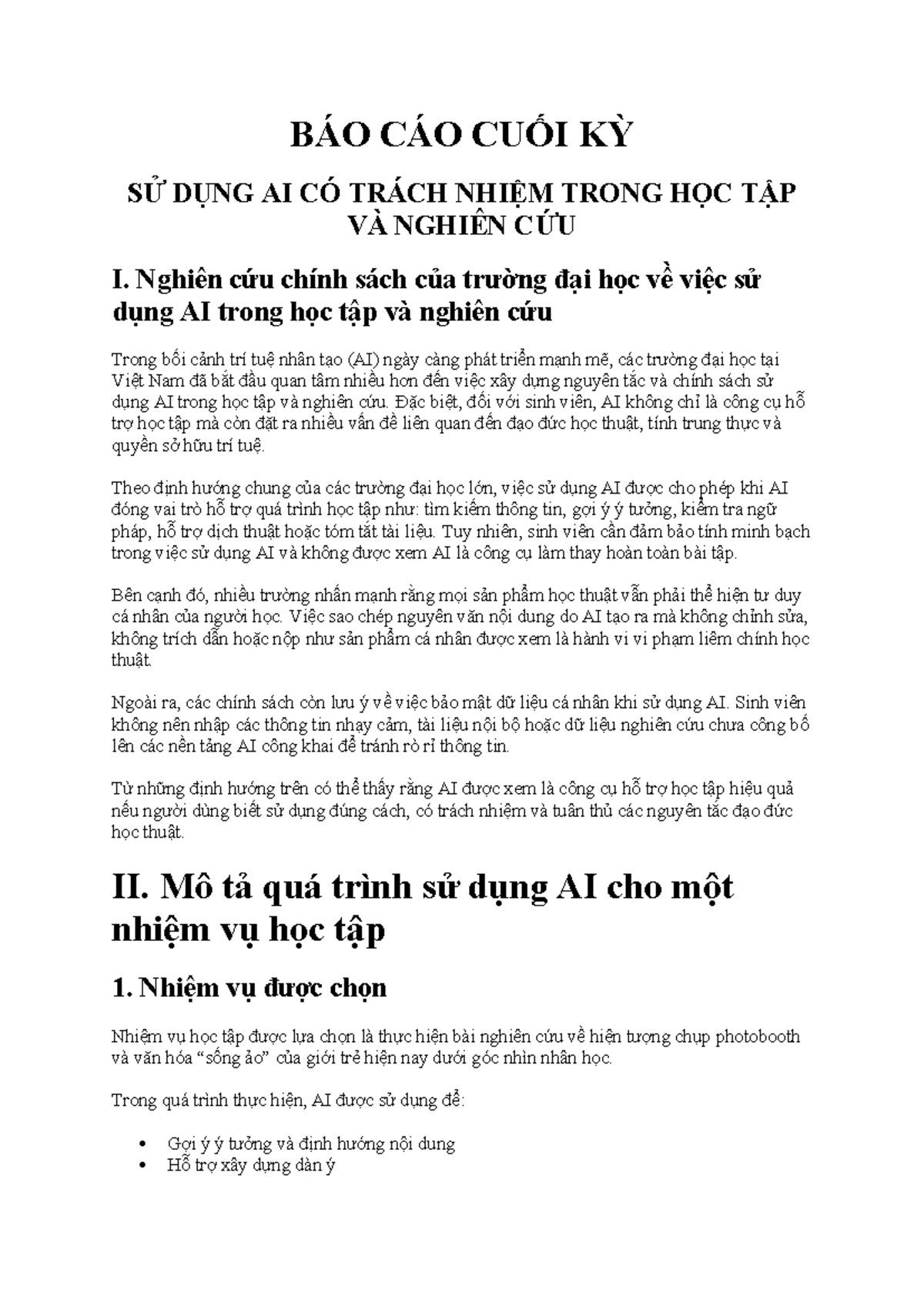 BÁO CÁO CUỐI KỲ VỀ SỬ DỤNG AI TRÁCH NHIỆM TRONG HỌC TẬP - Studocu