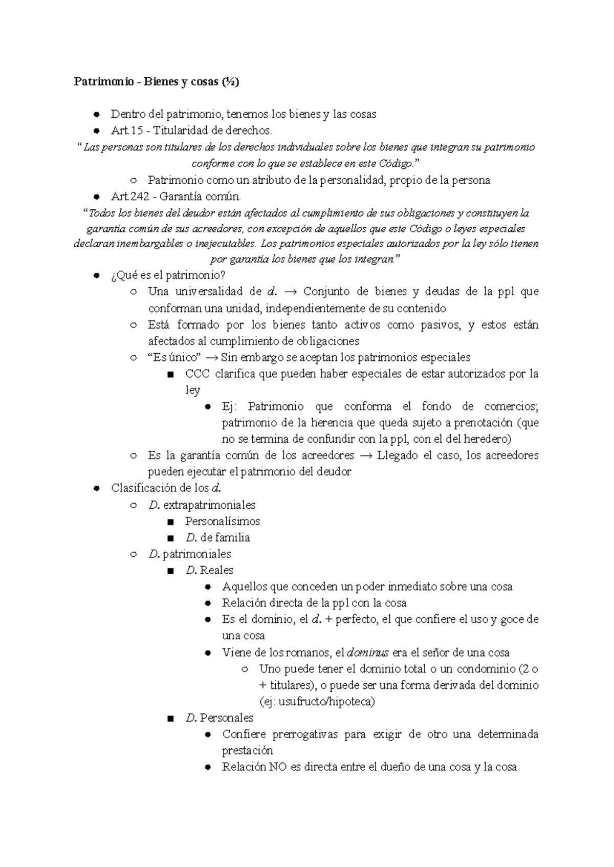 Resumen D.Civil - Parcial II: Patrimonio, Bienes y Derechos - Studocu