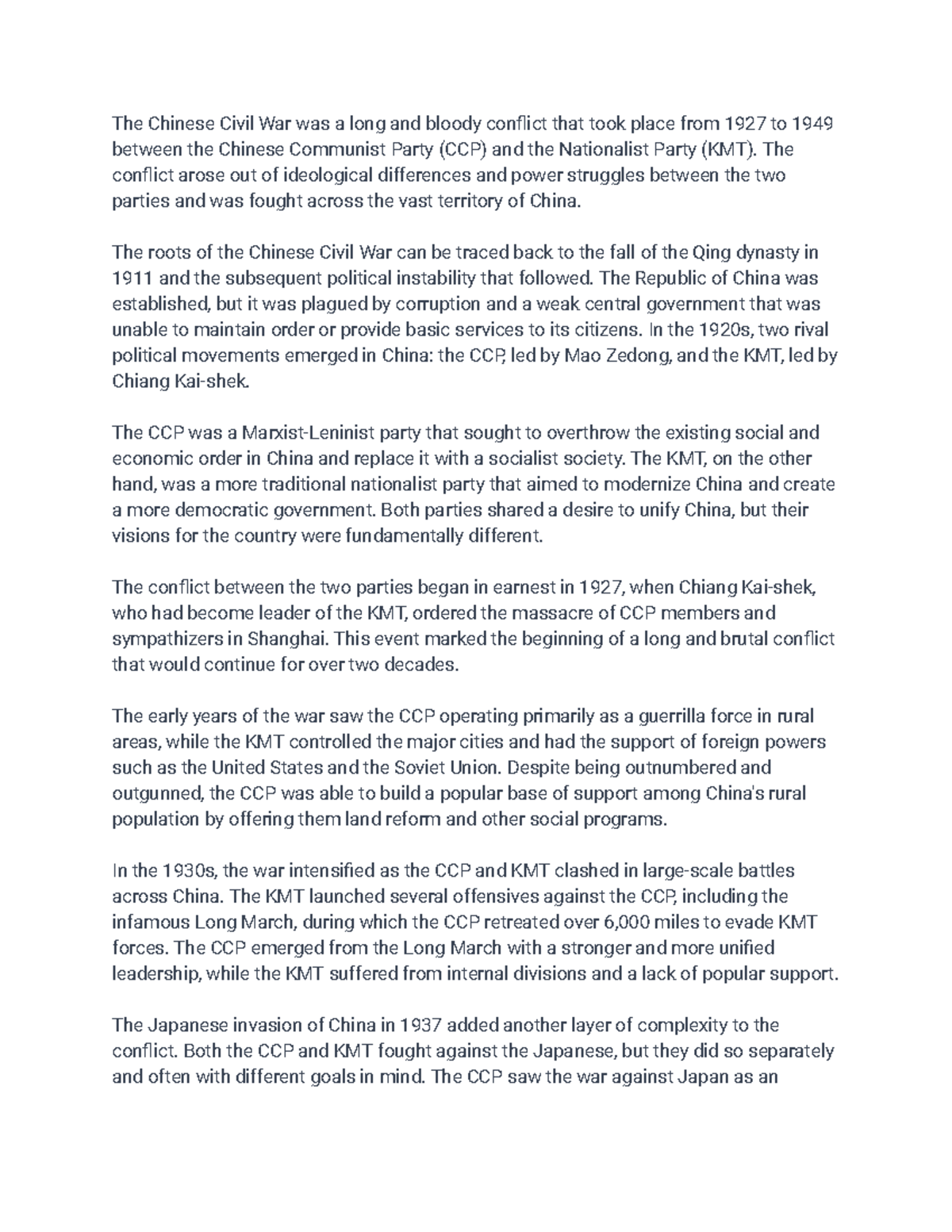 The Chinese Civil War - The conflict arose out of ideological ...