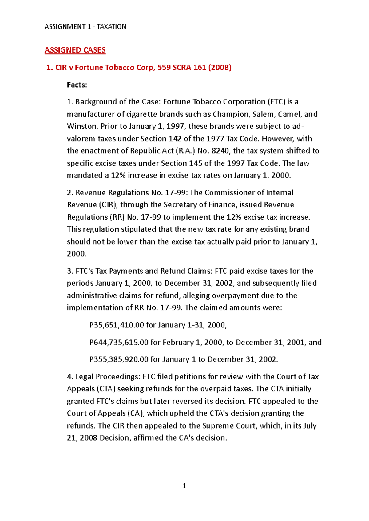 A1 Assigned Cases ( General Principles) 1-15 - ASSIGNED CASES CIR v ...