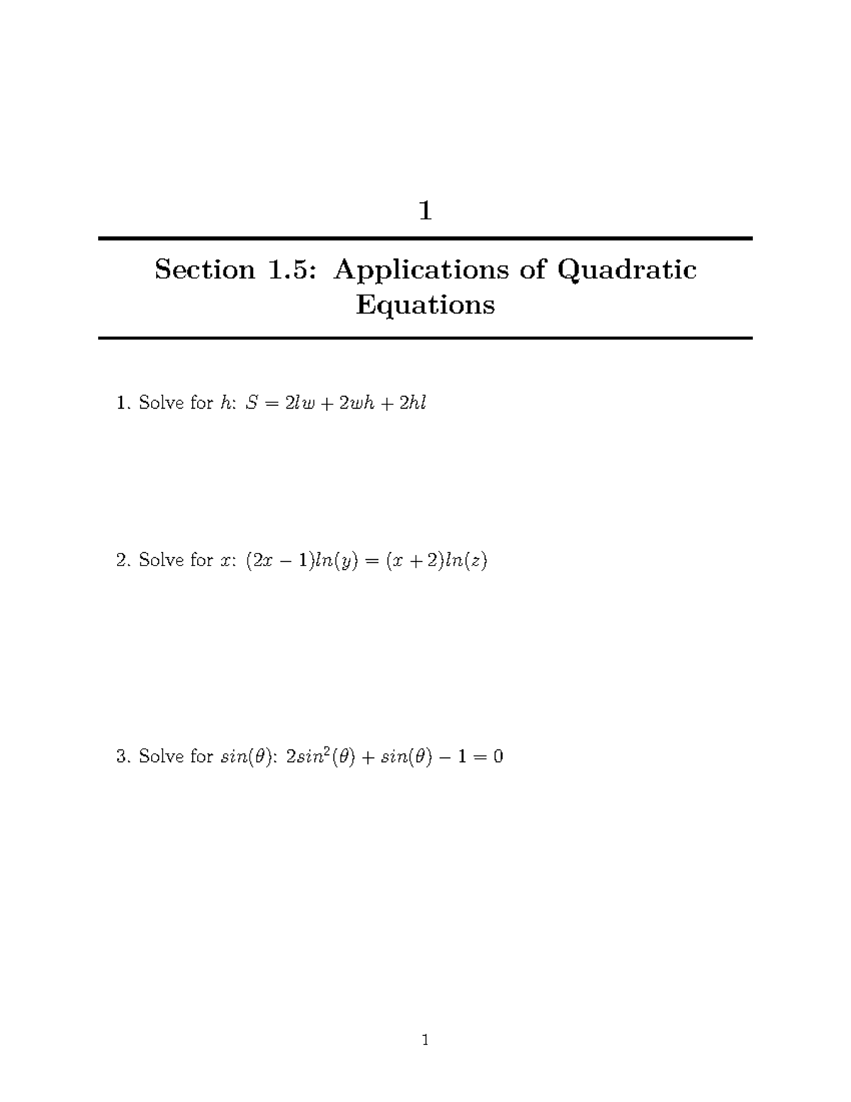 College Algebra: Applications of Quadratic Equations - Studocu