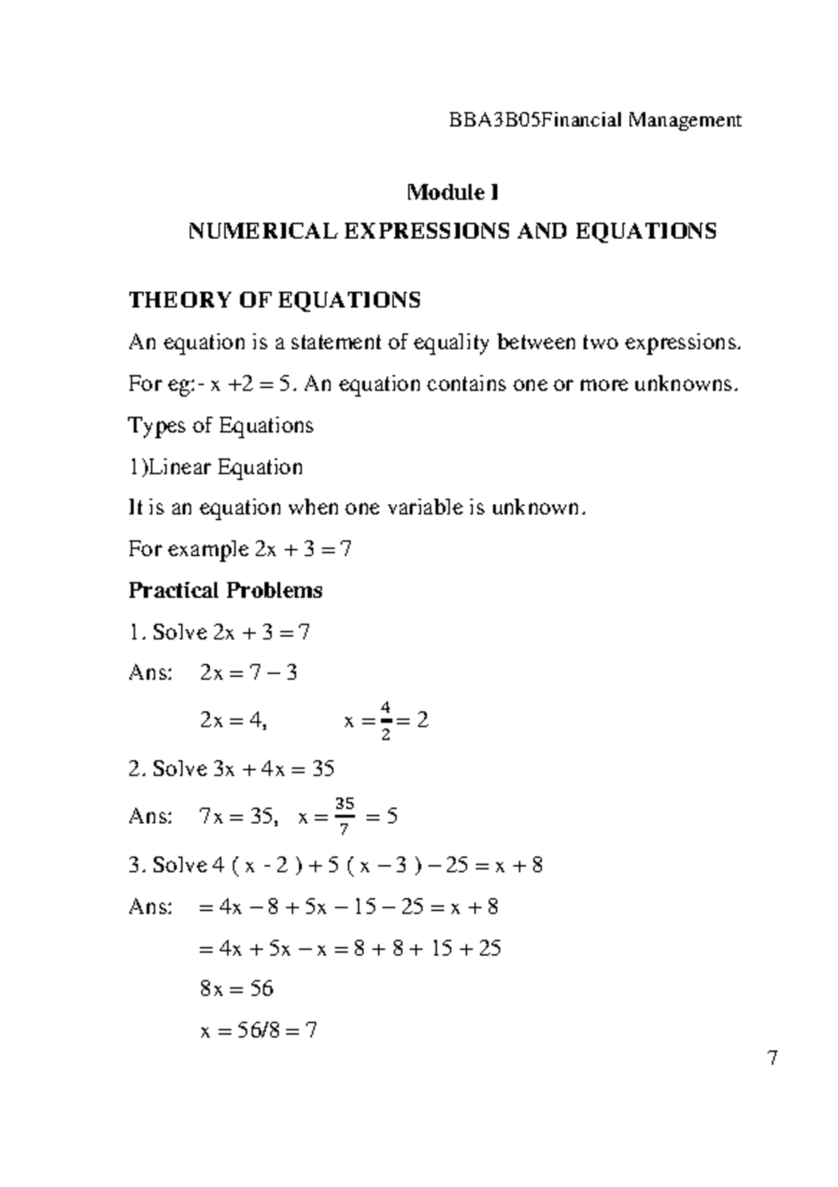BCM3A11 BBA3A11 Basic Numerical Methods-1-23-7-23 - Module I NUMERICAL EXPRESSIONS AND EQUATIONS ...