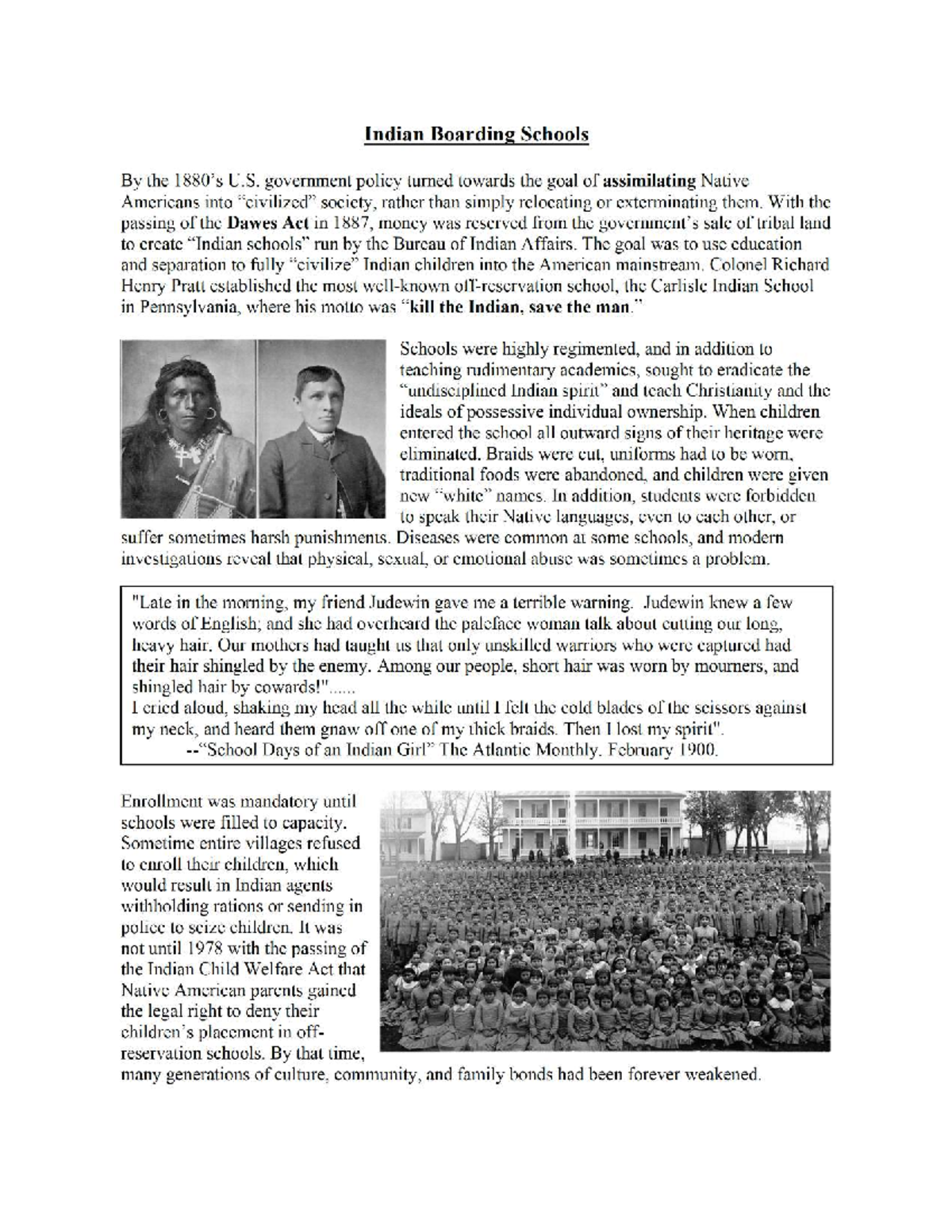 Indian Boarding Schools: Assimilation Policies and Their Impact - Studocu