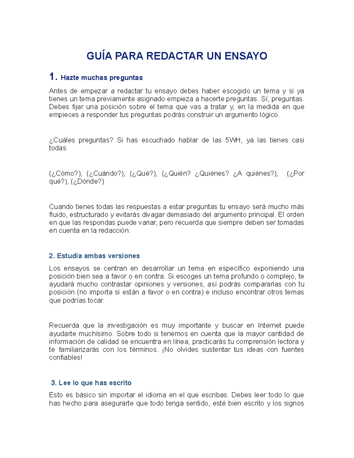 GUÍA PARA Redactar UN Ensayo - GUÍA PARA REDACTAR UN ENSAYO 1. Hazte ...