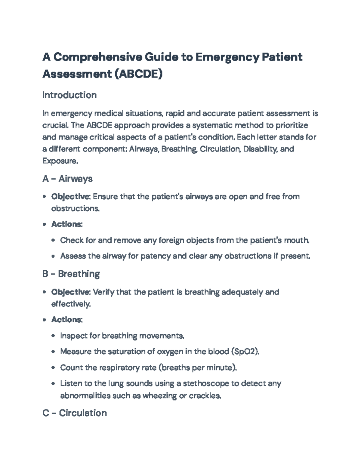 Comprehensive ABCDE Method for Emergency Patient Assessment Guide - Studocu
