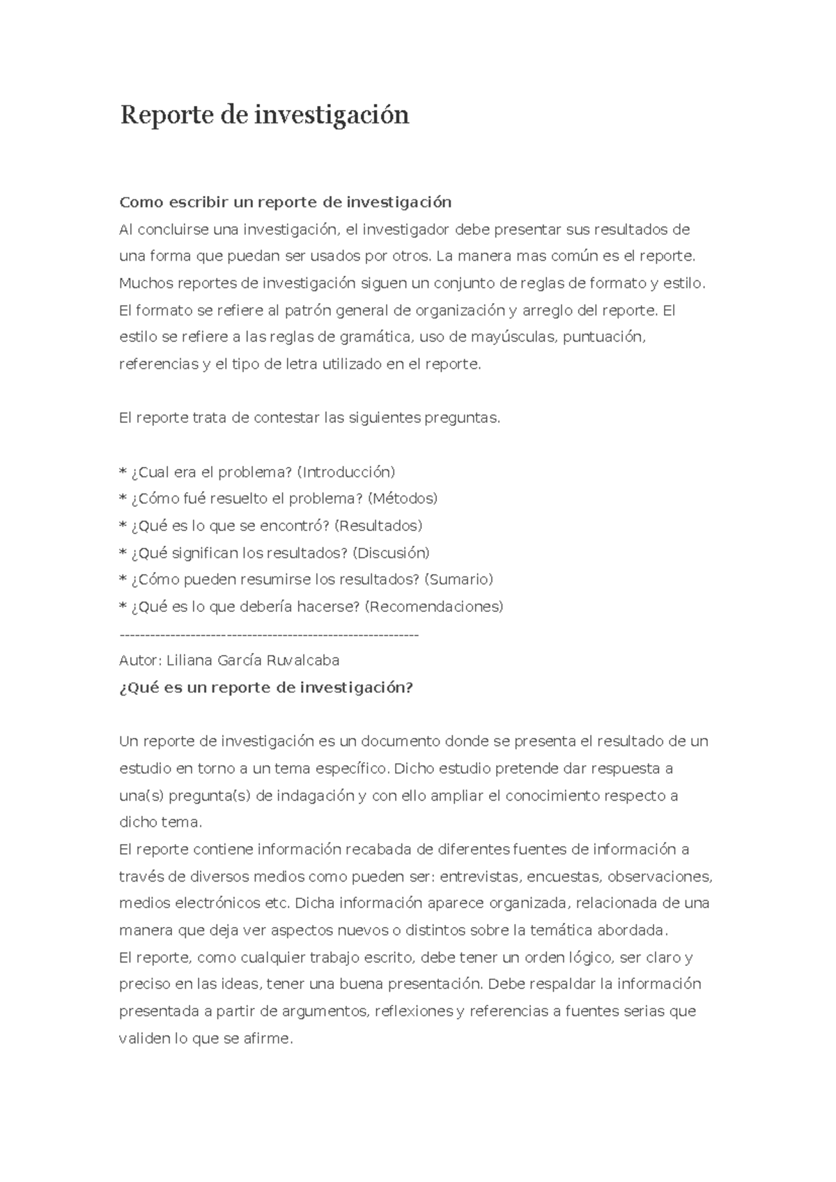 Reporte de Investigación: Cómo Elaborar un Reporte Efectivo - Studocu