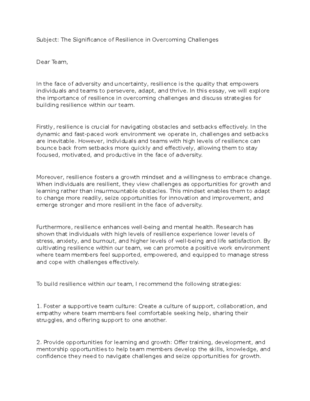 Eee20 - example writing email - Subject: The Significance of Resilience ...