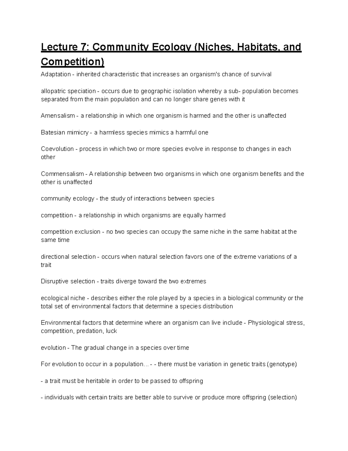 Lecture 7 & 8: Insights on Community Ecology and Species Interactions ...