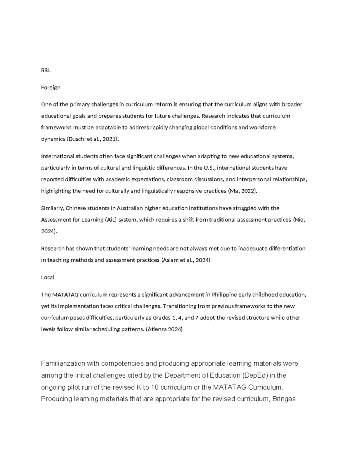 RRL & RRS - Review of Related Literature on Curriculum Reform ...