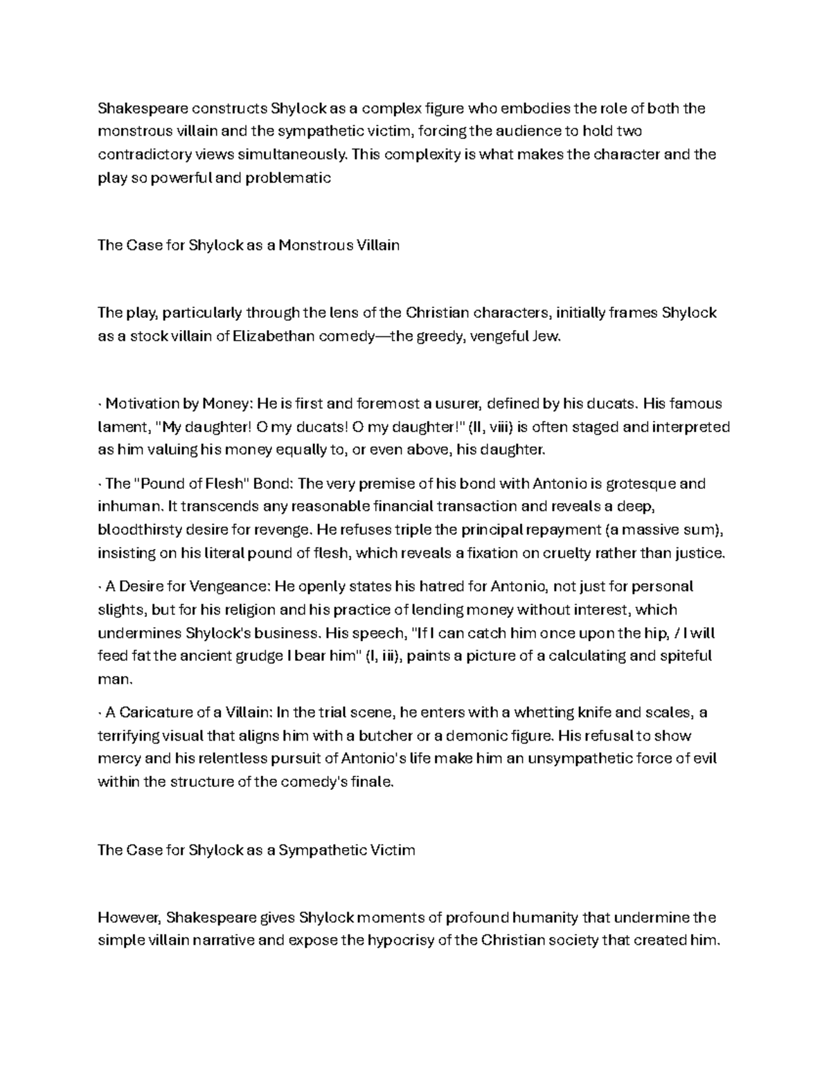 Shylock: The Duality of Villainy and Victimhood in Shakespeare's Play ...