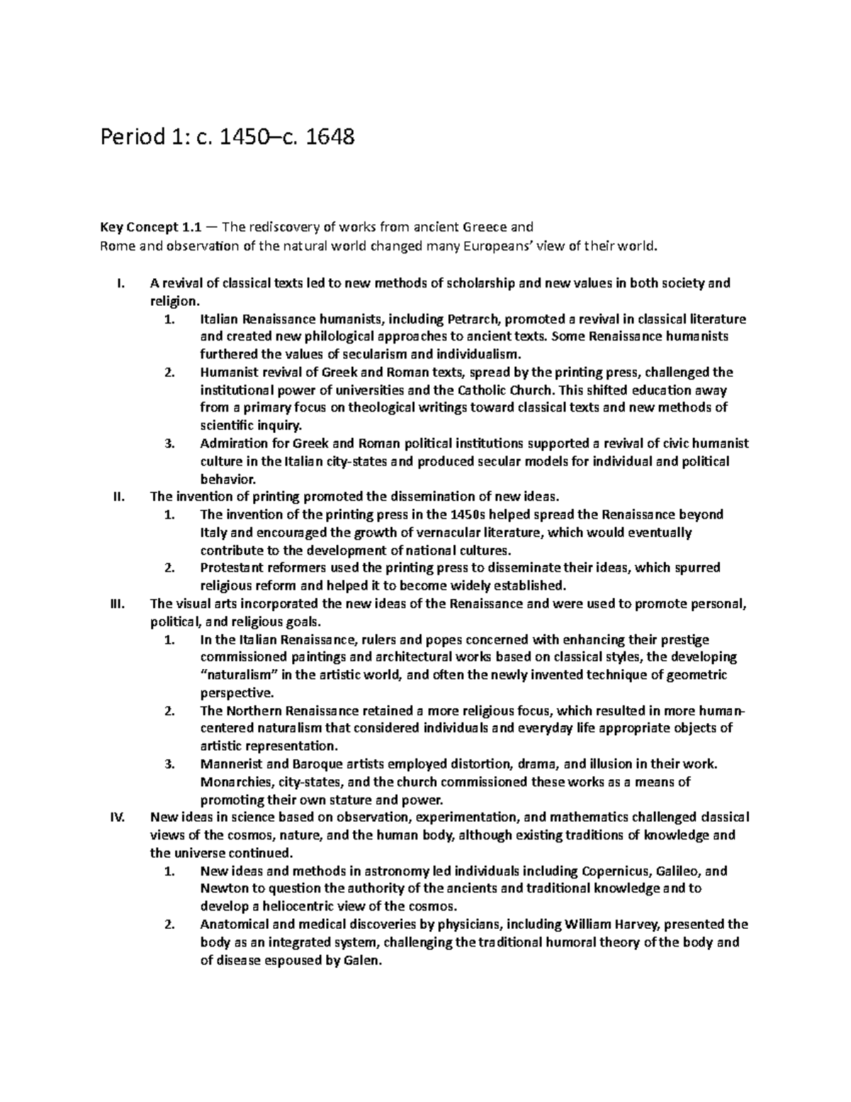 AP European History (APEH) Period 1 Notes & Outline: c. 1450–1648 - Studocu
