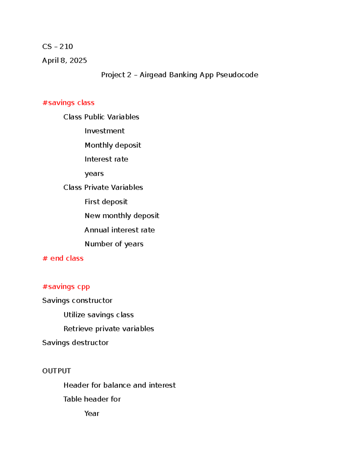 CS 210 Project 2: Airgead Banking App Pseudocode Overview - Studocu