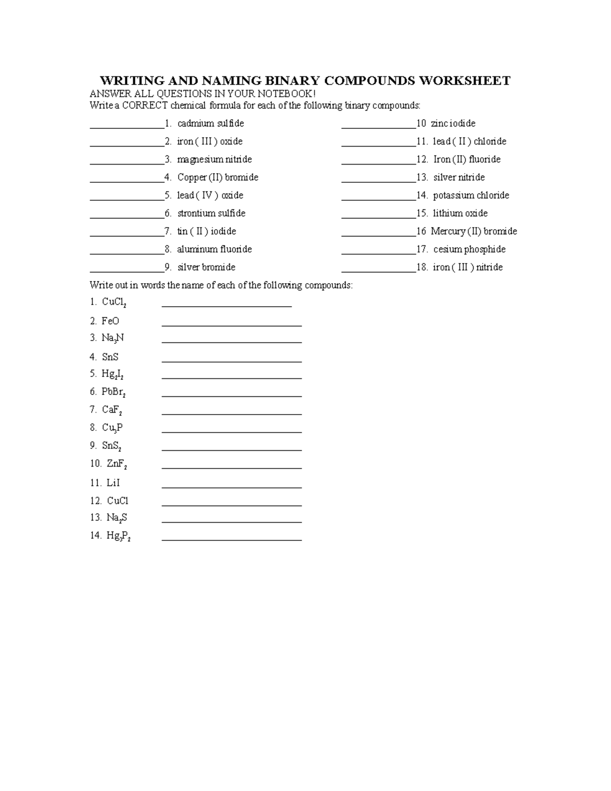 Binary Compounds Naming Quiz Worksheet - Studocu