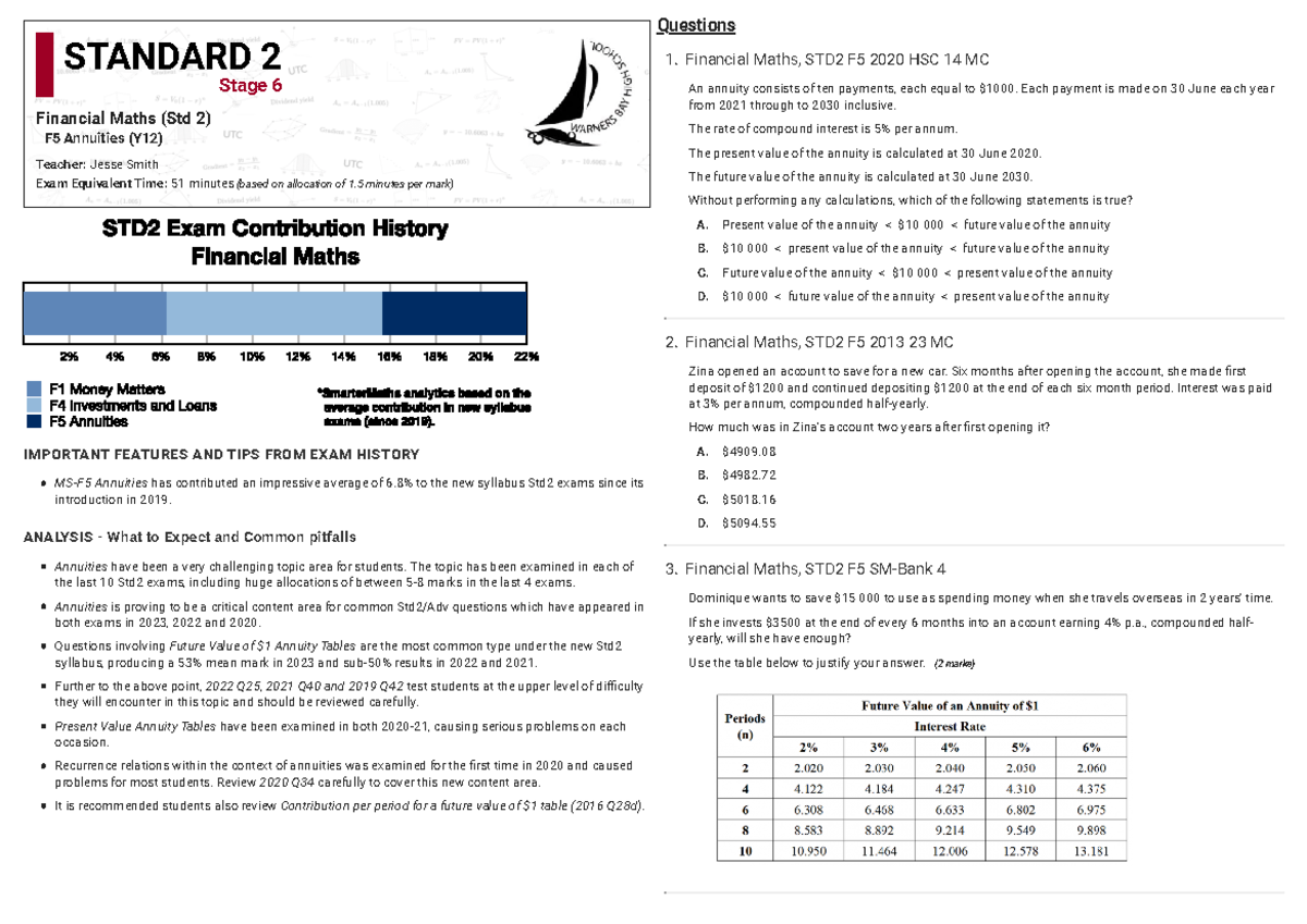 F5 Annuities Practice Questions for Financial Maths Std2 Exam - Studocu