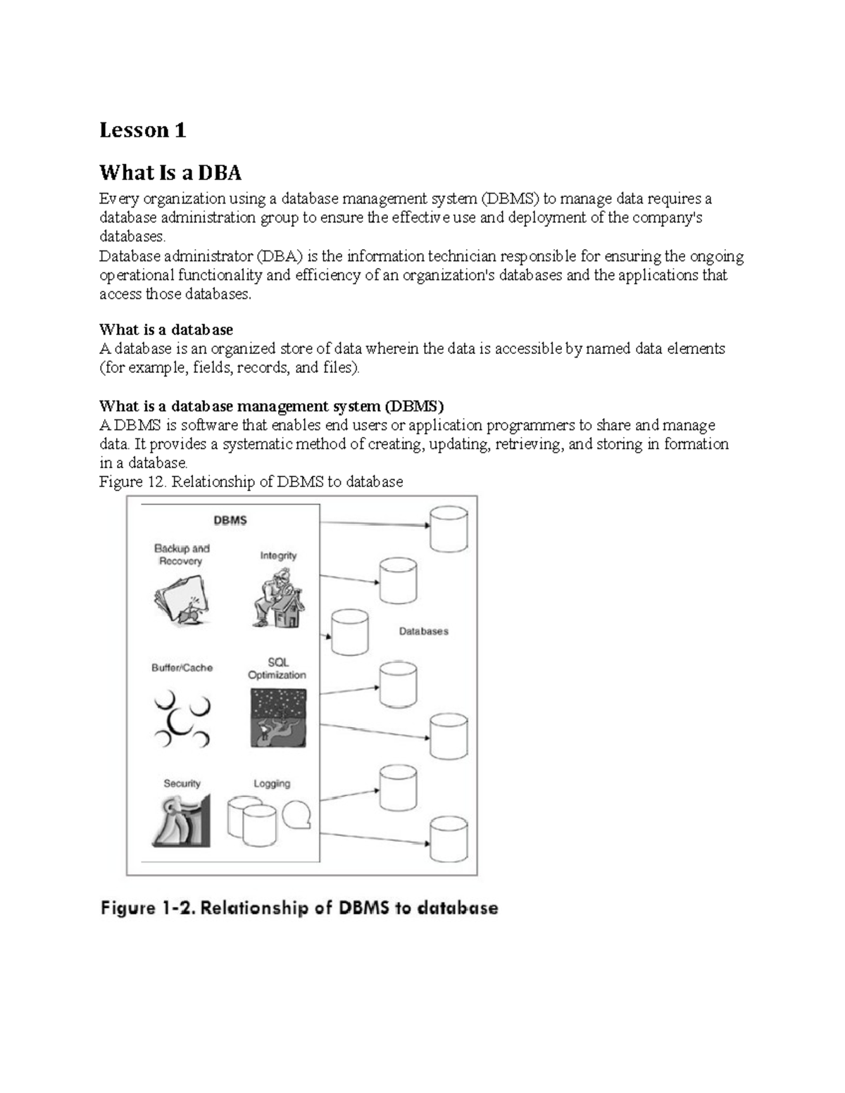 Lesson 1: Introduction to Database Administration (DBA) - Studocu