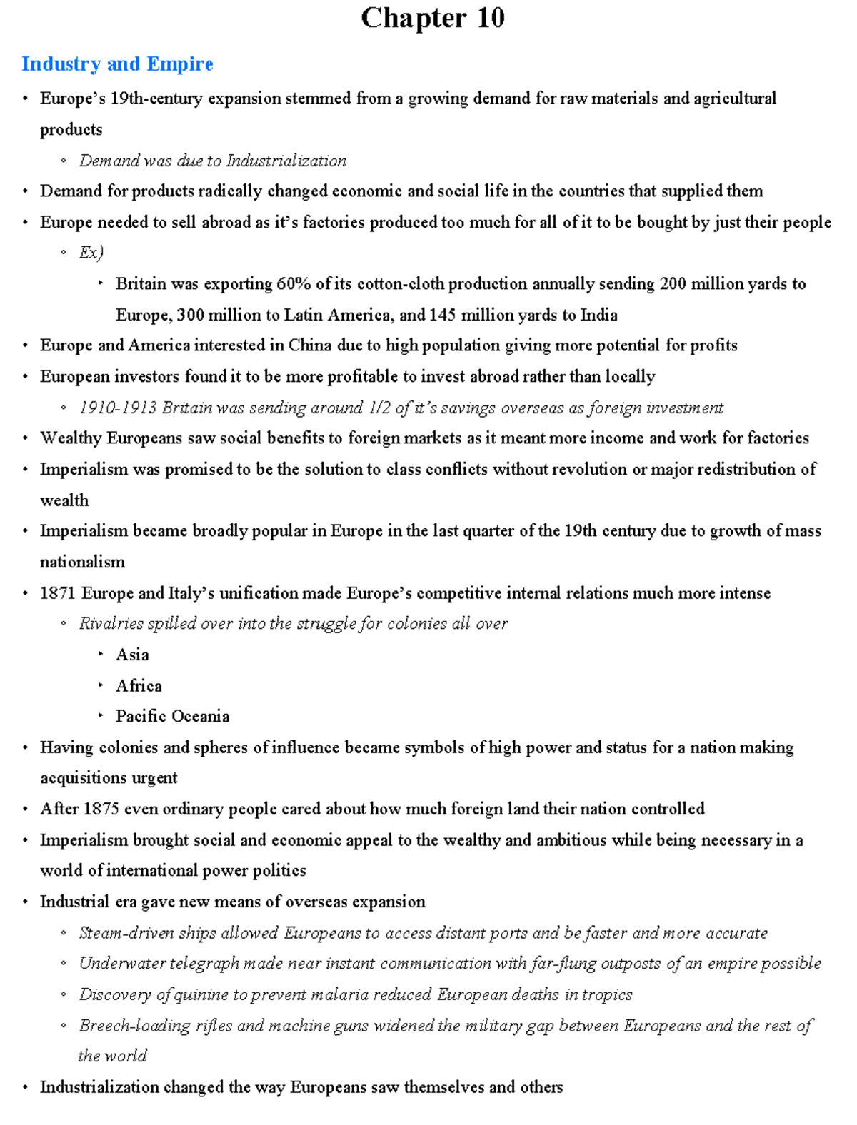 AP World Chapter 10 Notes - Industrialization and Imperialism Insights ...