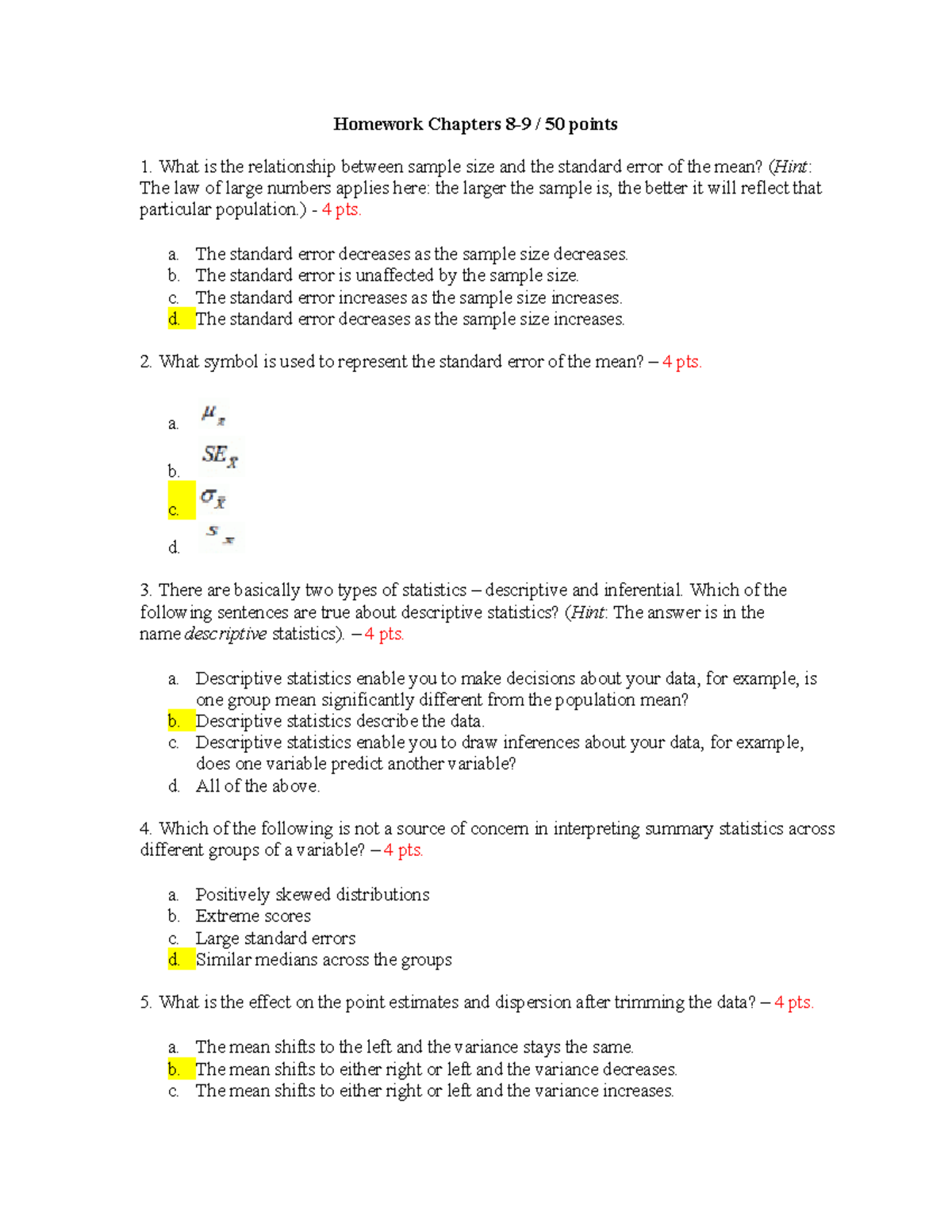 Statistic HW: Homework on Chapters 8-9 and Key Concepts - Studocu