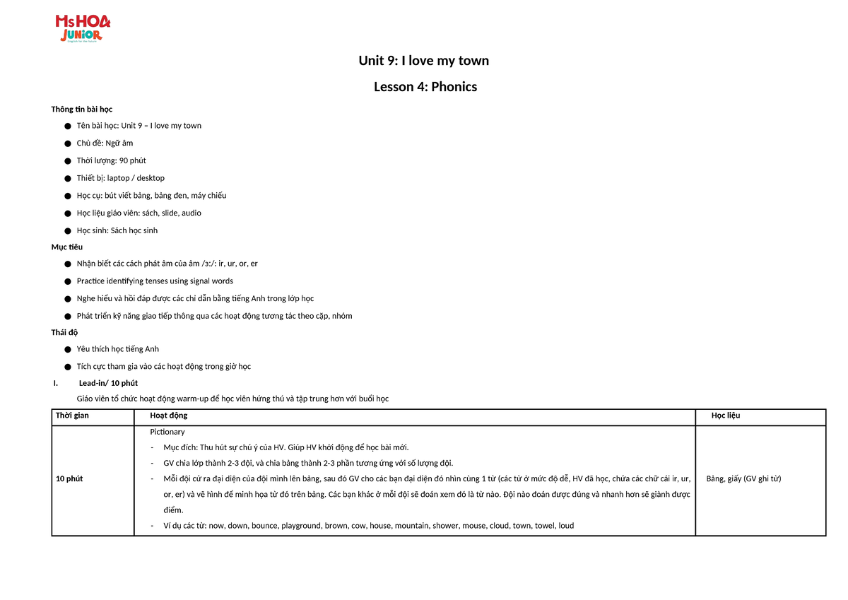 L4 U9: Phonics Lesson on Sounds ir, ur, or, er - Studocu