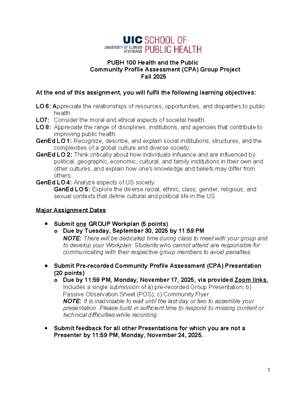 PUBH 100 Community Profile Assessment (CPA) Group Project Guide Fall ...