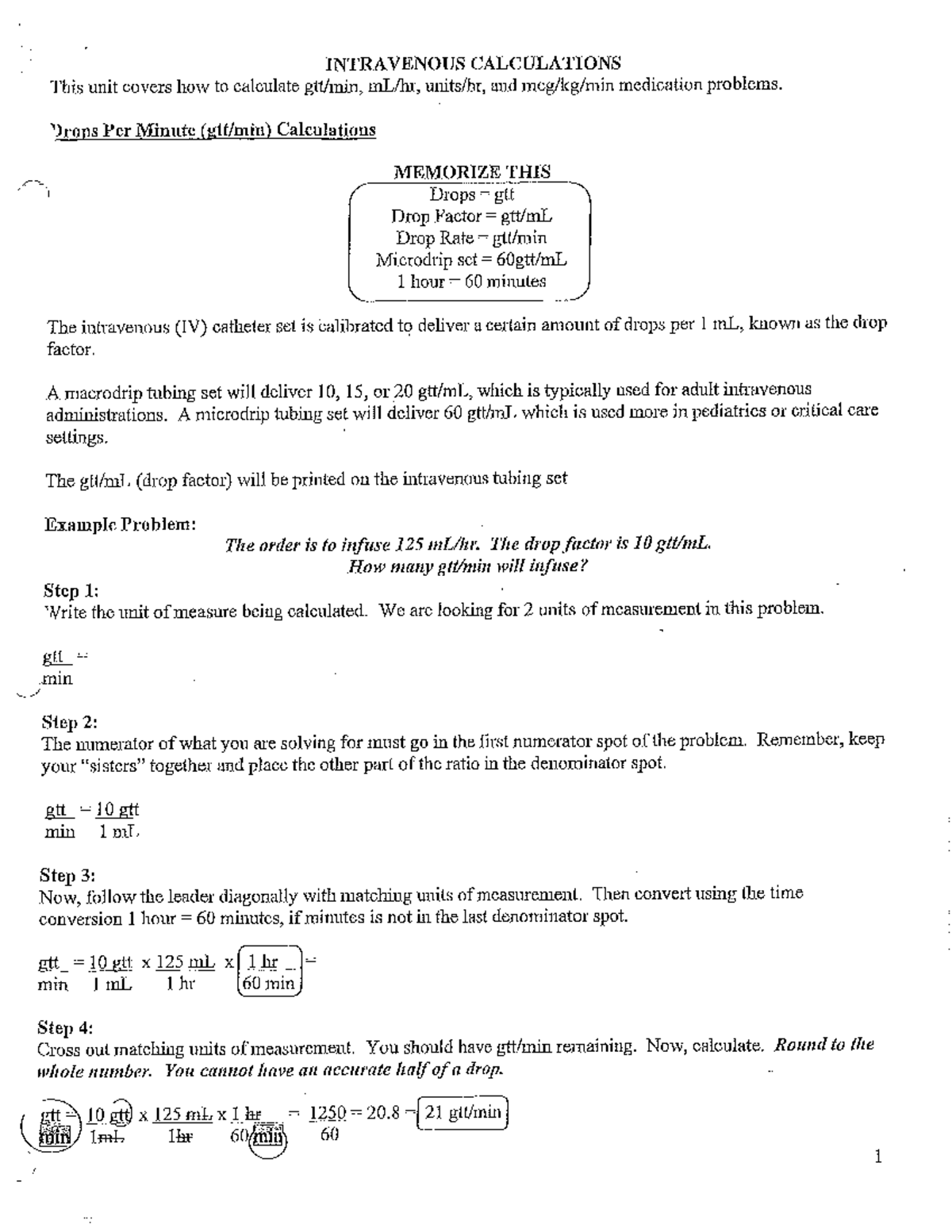 IV Calculations Practice Notes for Medications (IV+Med+Practice+25 ...