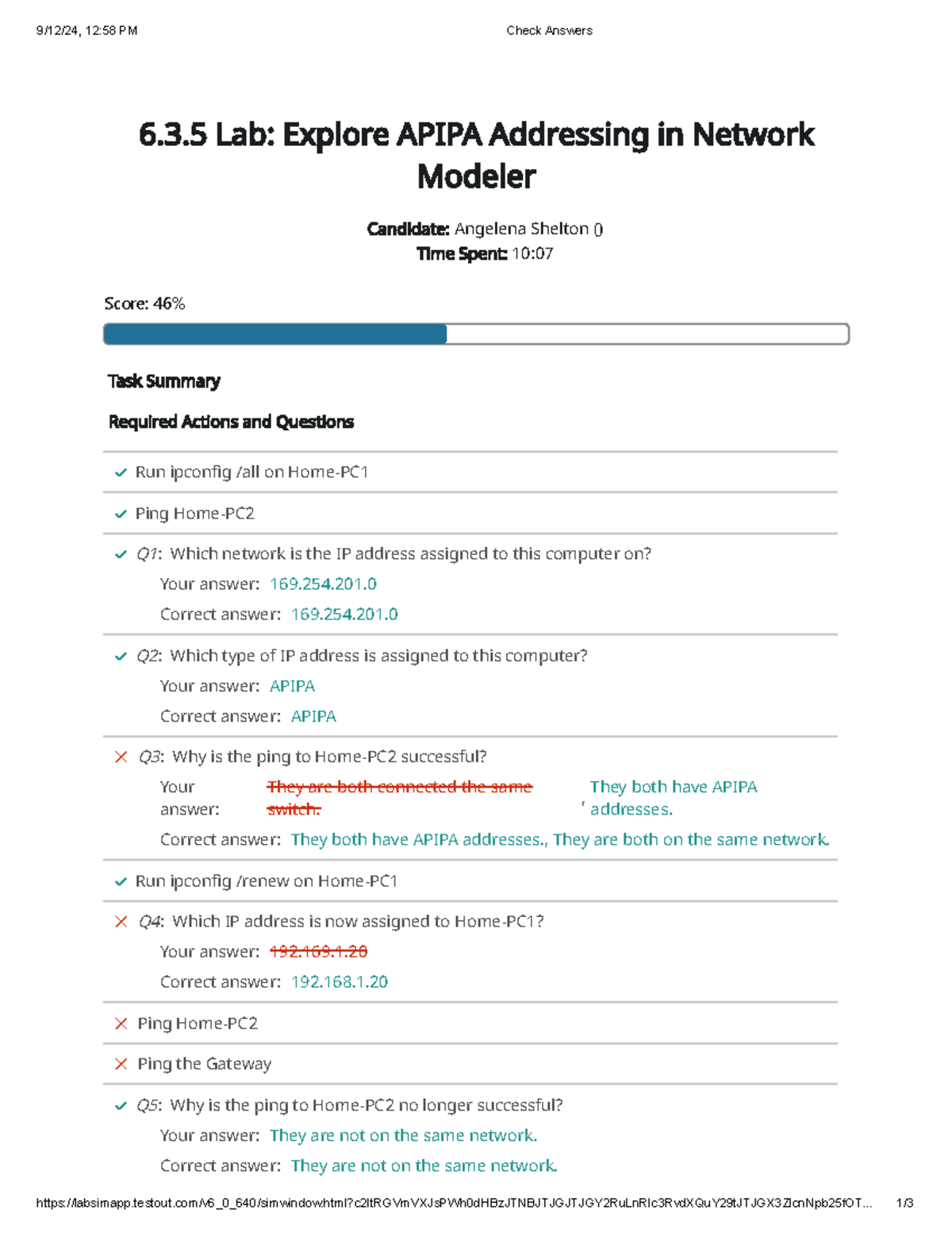 Lab on APIPA Addressing in CompTIA 6 Networking - Studocu