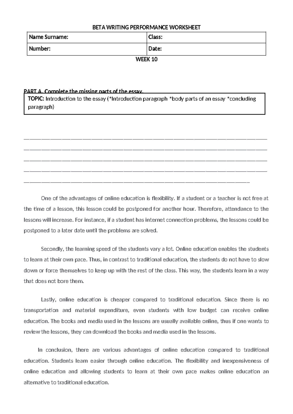 BETA Writing-WEEK 10 - ……. - BETA WRITING PERFORMANCE WORKSHEET Name ...