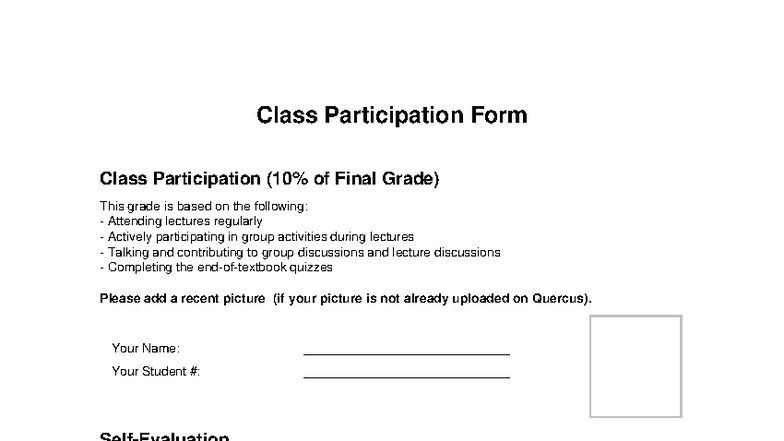Class Participation Form (Final Grade Assessment) - Studocu