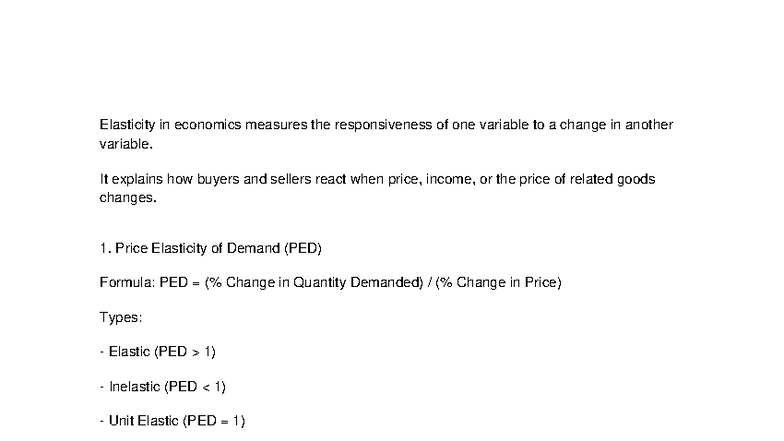 Elasticity in Economics: A Comprehensive Overview (ECO 101) - Studocu